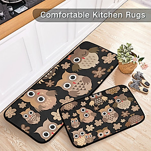 Kigai Kitchen Rugs 2 Piece Waterproof Non Slip Kitchen Mat Cute Owl Kitchen Rug Set for Sink Office Kitchen Cafe, 19.7"x47.2"+19.7"x27.6"