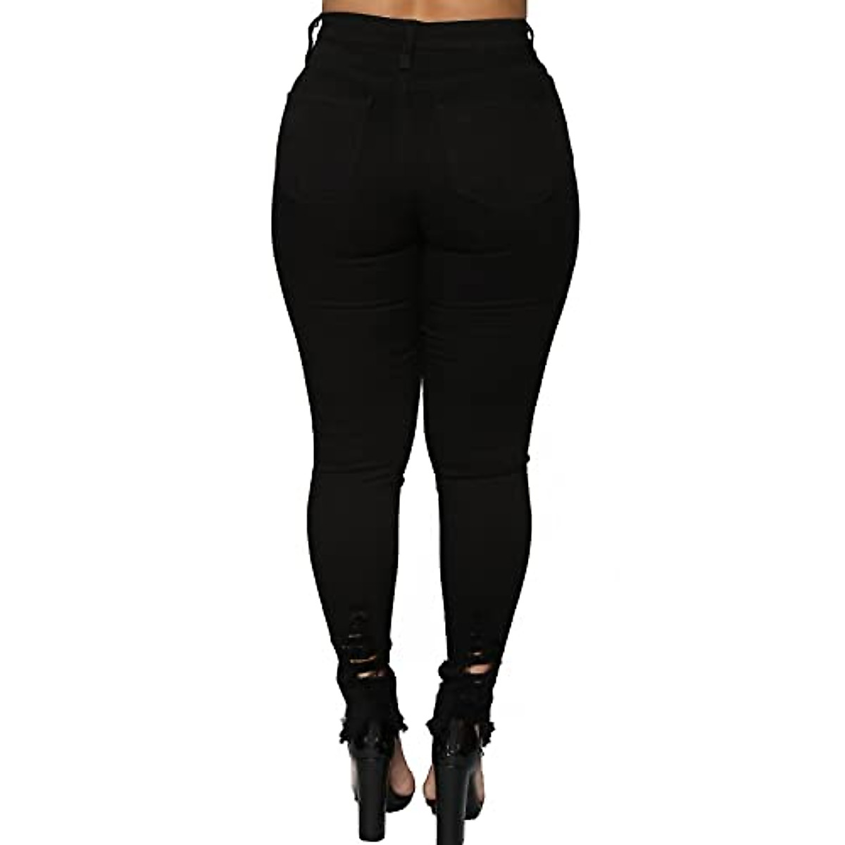 TodTan Women's Skinny Jeans Ripped Mid Rise Stretch Destroyed Denim Pants Jeans Black-b