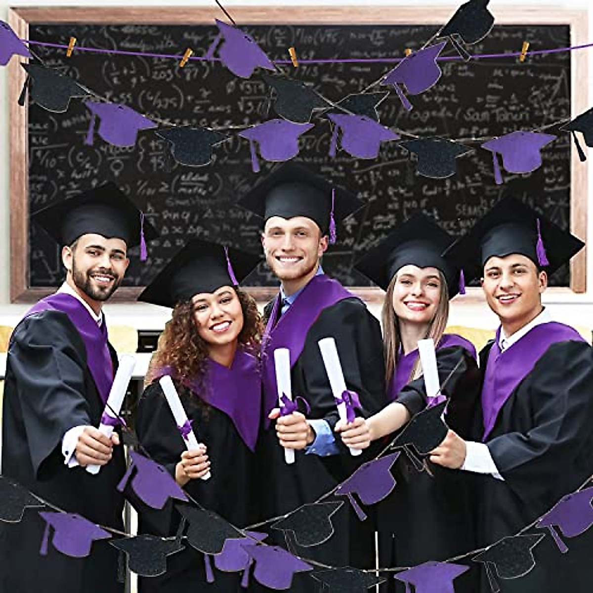 Graduation Decorations Purple Black 2023 /4pcs Graduation Hat Banner Garlands Purple Black for Class of 2023 Graduation Party Supplies/Purple Graduation Decor