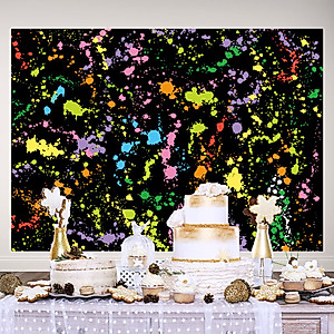 Colorful Paint Splash Backdrop Abstract Graffiti Style Photography Background Neon Glow Splatter Hip Hop Disco Retro 80's 90's Happy Birthday Glow Party Art Vinyl 7x5ft Banner Photo Studio Props