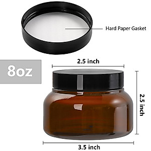 Yarlung 16 Pack 8 Oz Plastic Containers with Lids, Brown Body Butter Containers Empty Refillable, Amber Body Scrub Jars Round Low Profile Samples Jars for Lotion, Sugar Scrub, Cream