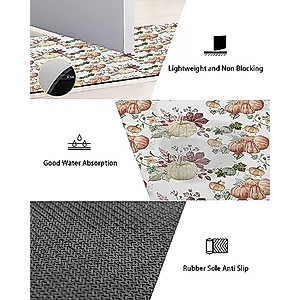 Harvest Pumpkins Bath Mat for Tub,Non Slip Bathroom Floor Runner Rug Quick Dry & Absorbent Diatomaceous Earth Shower Sink Kitchen Washable Doormat,Fall Autumn Thanksgiving Maple Leaves 16x24+16x47