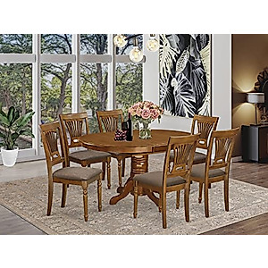 East West Furniture Avon 7 Piece Set Consist of an Oval Dining Room Table with Butterfly Leaf and 6 Linen Fabric Upholstered Chairs, 42x60 Inch, Saddle Brown