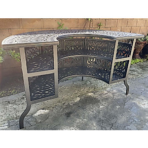 Cast Aluminum Outdoor Curved bar Table with Storage Patio Furniture Desert Bronze.