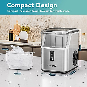 EUHOMY Nugget Ice Makers Countertop, Pebble Ice Maker Machine with 35lbs/24H Soft Ice, Self-Cleaning Sonic Ice Maker with Ice Scoop&Basket, Pellet Ice Maker for Home/Kitchen/Office(Stainless Steels)