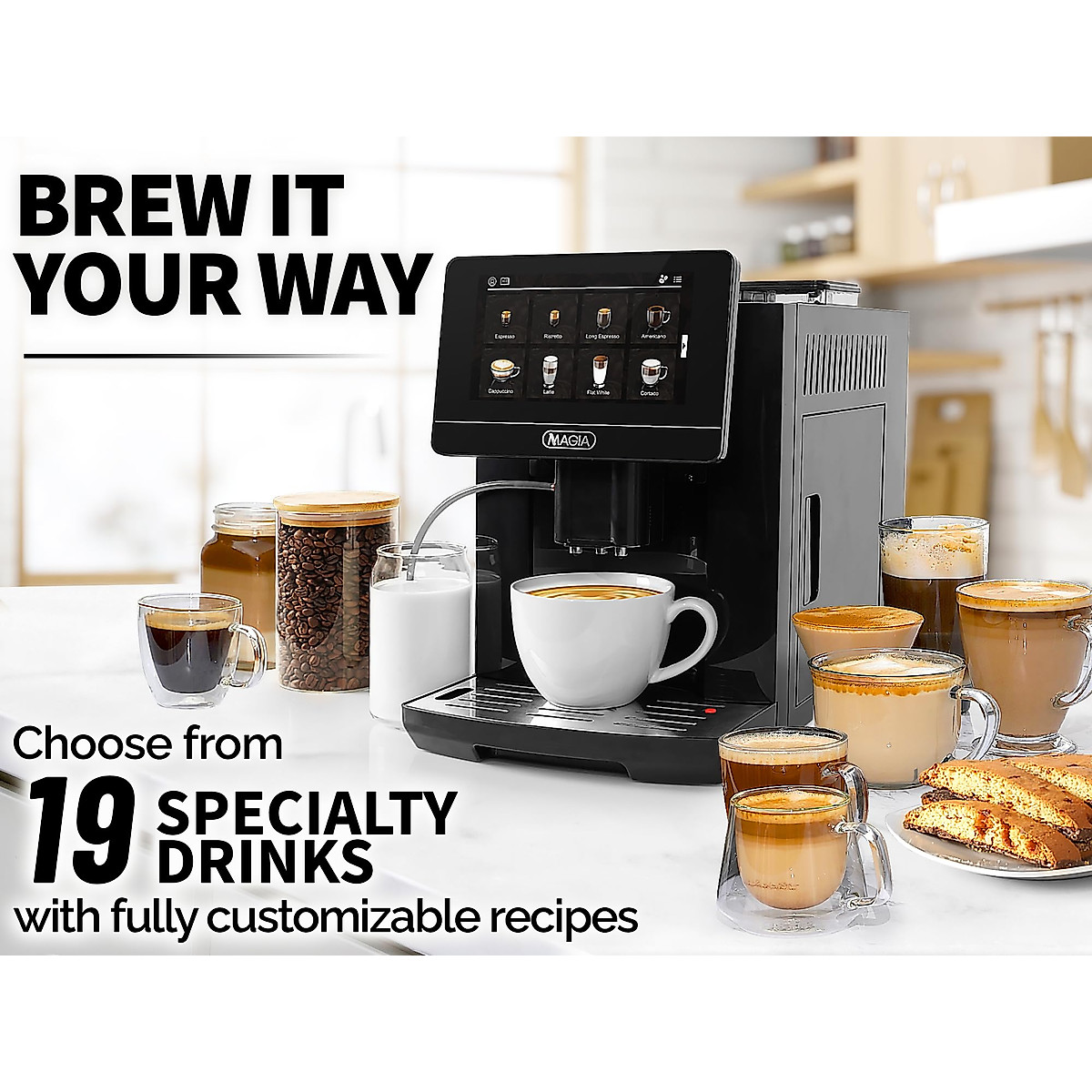 Zulay Magia Fully Automatic Espresso Machine With Grinder - 19 Customizable Coffee Options - Auto-Cleaning For Easy Maintenance - Milk-Foam System For Latte, Cappuccino, Macchiato