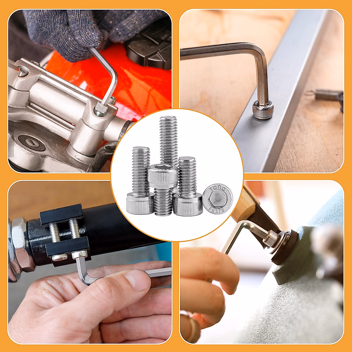 1/4-20 Hex Head Cap Screws, VIGRUE 304 Stainless Steel UNC Hexagon Bolts Flat Washers Nuts Assortment