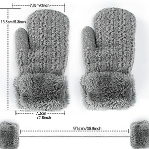 Toddlers Winter Thermal Knitted Mittens - Fleece Lined Warm Thicken Gloves with String for Boys Girls 1-4Yrs