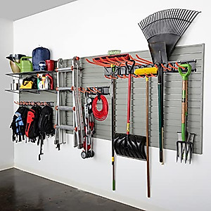 Oududianzi Garden Tool Storage Rack, Garage Tool Organizer Wall Mount, Garden Tool Rack with 6pcs Heavy Duty Steel Hooks, holder wall mount, Lawn tool storage, 48 Inch 3 Rails, Max Load to 500lbs