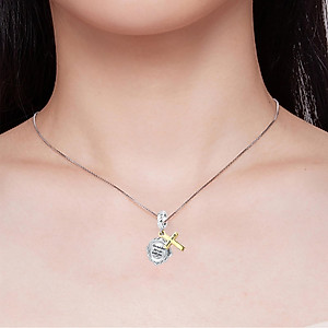 QeenseKc Religious Cross Dangle Charm Bible Verse Quote Isaiah 41:10 Scripture Gold Bead for Pandora Bracelet, Aut-54_Bible_Isaiah