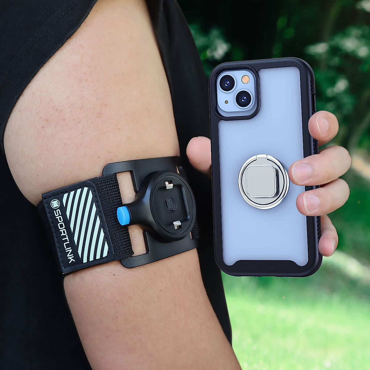 SPORTLINK Compatible with iPhone 13 Running Armband - Cell Phone Armband Holder for Running with Clear Shockproof Case & Phone Ring Holder for Workout Sports Fitness