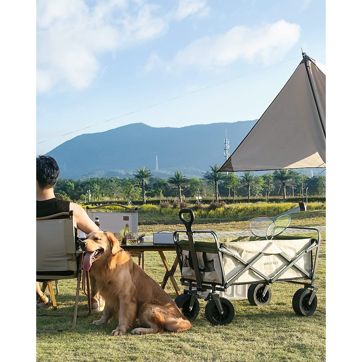 CAMPERFECT Beach Wagon with Big Wheels - All-Terrain Outdoor Cart for Camping, Sports, Shopping - Foldable Wagon with Adjustable Handle