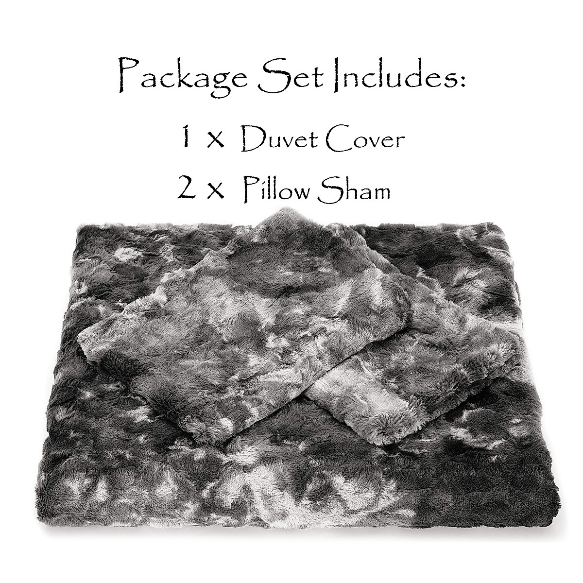Chanasya Premium Wolf Faux Fur Duvet Cover Set - Faux Fur & Minky Blanket Duvet Cover (90” x 90”) & 2 Pillow Shams (20” x 26”) - 3-Piece Set, Gray, Queen