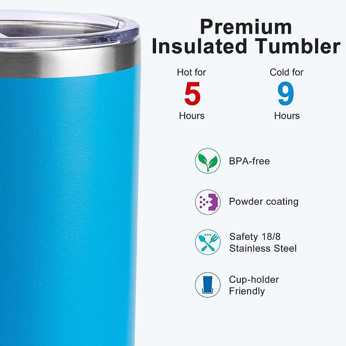 koodee Tumbler with Lids and Straws-12 oz Skinny Tumbler Stainless Steel Double Wall Vacuum Insulated Coffee Mug Water Cup, Spill Proof, BPA Free (Sky Blue)