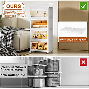 MapleGrace 4 Tier Stackable Plastic Storage Bins with Lids 23QT, Collapsible Closet Organizers and Storage with Wheels, Foldable Organization and Storage Cabinet, Storage Containers for Home