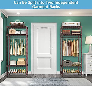 VIPEK V5i Garment Rack Heavy Duty Clothes Rack, Portable Closet Wardrobe Bedroom Armoires Freestanding Clothing Rack with 8 Adjustable Shelves & 4 Hang Rods, 68.9" L x 15.7" W x 76.4" H, Bronze