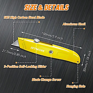 Jetmore 2 Pack Box Cutter Utility Knife with Extra 10 SK5 Blades, Box Cutter Retractable Portable, Aluminum Shell Sharp Razor Knife Box Cutters, Heavy Duty Box Cutter Knife Box Knife