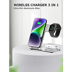 3 in 1 Charging Station for Multiple Devices Apple - Aluminum Alloy Fast Wireless Charger Stand for iPhone 14/13/12/11/Pro/Max/XS/XR/X/8/Plus, for Apple Watch 7/6/5/4/3/2/SE, for AirPods 3/2/Pro