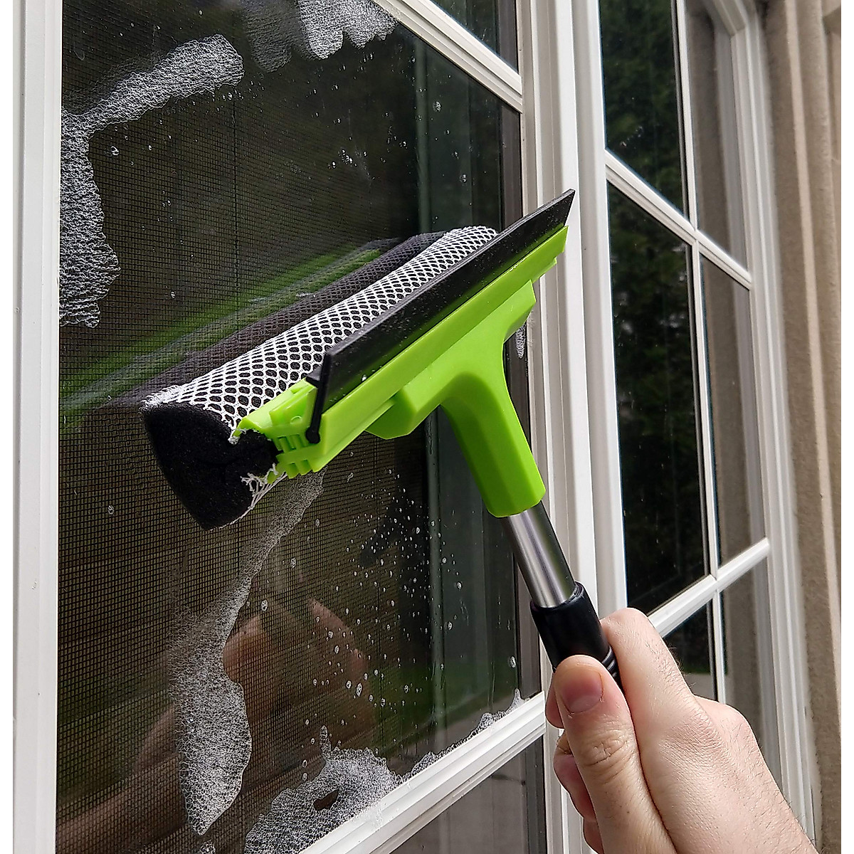 Window Squeegee Cleaning Tool | Squeegee Cleaner for Windows, Glass, Car Windshield | 2-in-1 Squeegee and Scrubber Sponge Washing Kit | Multi-Surface Washer - Indoor Outdoor Use