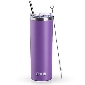 koodee 20 oz Skinny Tumbler with Straw, Stainless Steel Double Wall Insulated Slim Tumbler for Women/Men Diy Birthday Gift (Purple)