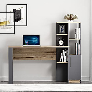 HOMIDEA Tody Desk – Computer & Writing Desk – Work Station - Storage Space with Door and Shelves in a Modern Design for Home Office (Antrachite/Briarsmoke)