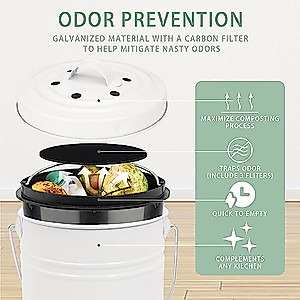 Vipush Compost Bin Kitchen Countertop Compost Bin with lid – Small Compost Bin Includes Inner Compost Bucket Liner & 3 Charcoal Filters, White