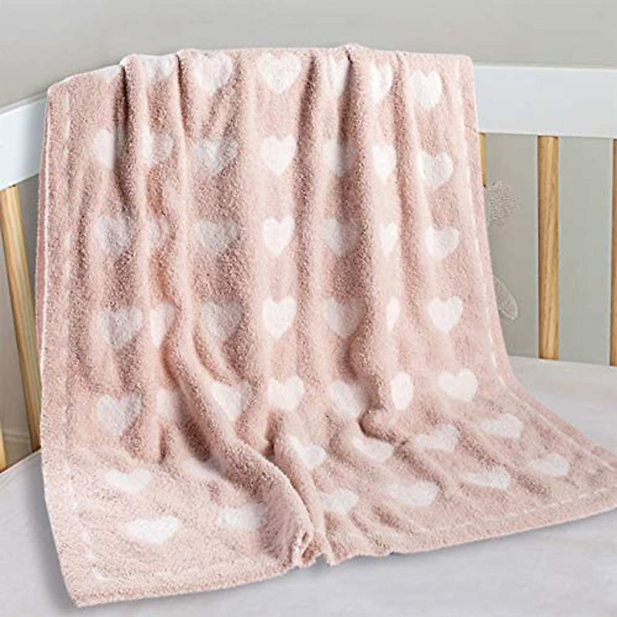 Kid Nation Baby Blankets for Girls Boys Toddler Double-Sided Heart Blanket,40"X 30"Soft Plush Crib Blanket Fluffy Baby Quilt Newborn Stroller Blanket,Light Pink