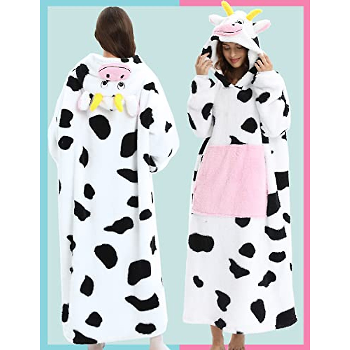 Oversized Wearable Blanket Sweatshirt for Adult Cute Animal Hoodie Blanket Jacket with Sleeves and Giant Pocket