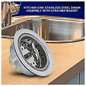 Highcraft 9763 Kitchen Sink (3-1/2 Inch) Stainless Steel Drain Assembly with Strainer Basket Spin and Seal with Threaded Stopper