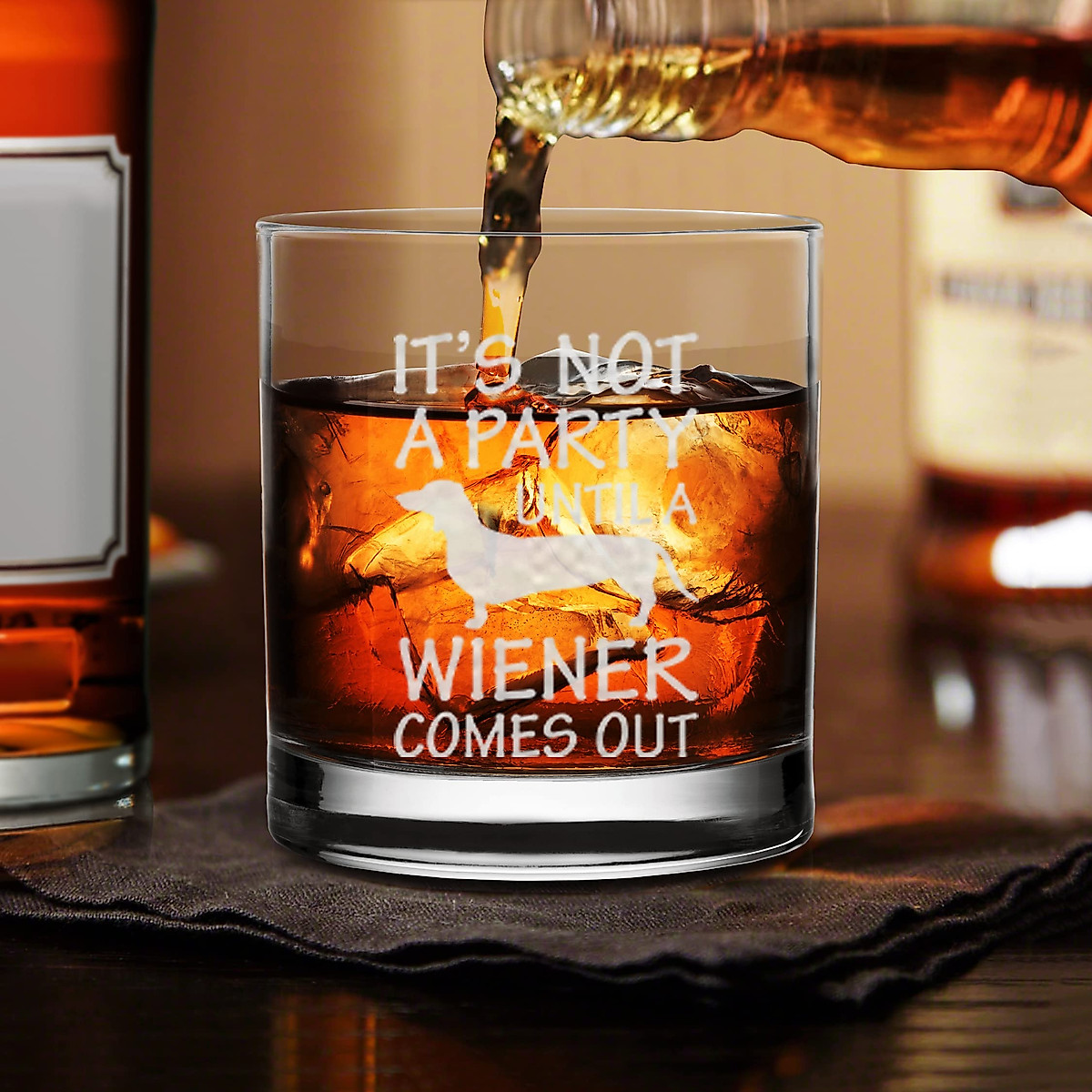 NeeNoNex It's not a Party Until a Wiener Comes Out Great Gift for Funny Dachshund Dog Lover Whiskey Glass - Funny and Sarcastic Gift For Dog Lover