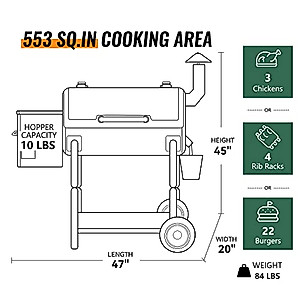 Z GRILLS ZPG-550B Wood Pellet Smoker Grill, Auto Temperature Control, 553 sq in Cooking Area, 8 in 1 Grill for Outdoor BBQ, Black