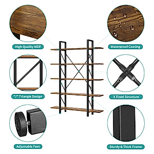 YITAHOME 5 Tier Bookcase, Artsy Modern Bookshelf, Book Rack, Storage Rack Shelves in Living Room/Home/Office, Books Holder Organizer for Books/Movies - Rustic Brown