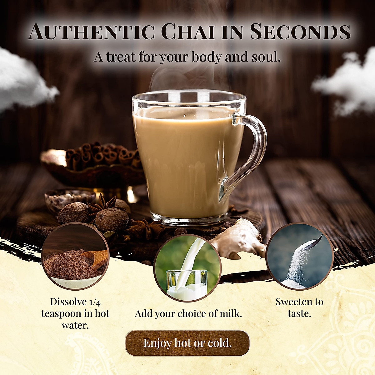 Blue Lotus Chai - Rooibos Flavor Masala Chai - Makes 65 Cups - 2 Ounce Masala Spiced Chai Powder with Organic Spices - Instant Indian Tea No Steeping - No Gluten