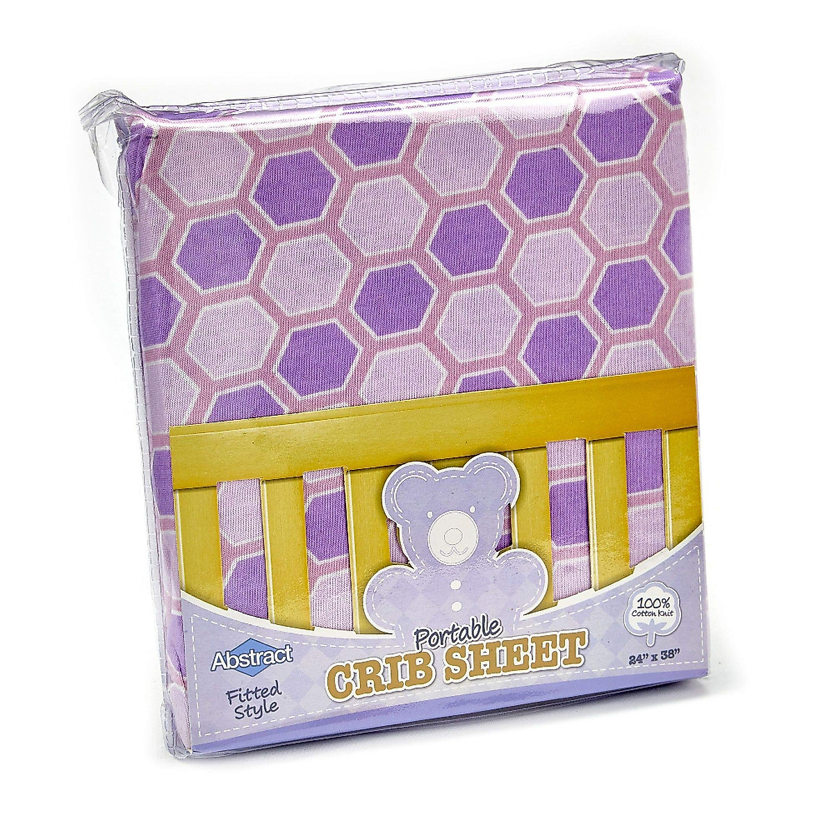 Fitted Crib Sheets for Portable Crib – Super Soft, 100% Jersey Cotton – 24” x 38” – for Boys and Girls, Fits Mini Mattresses - Covered Elastic Hem – Lavender Honeycomb– by Abstract