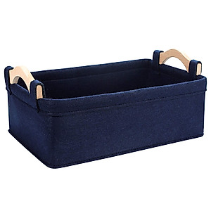 Basket Small Storage Baskets Little Basket Felt Soft Fabric Basket Storage Bins for Books Magazines Newspapers Shelves Storage Basket Collapsible Storage Basket Navy Blue Basket Storage Containers