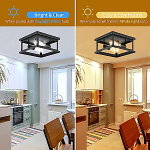 Drosbey 2-Light Flush Mount Ceiling Light Fixture, Farmhouse Light Fixtures, Industrial Vintage Ceiling Light for Kitchen, Bedroom, Hallway, Laundry