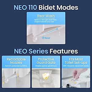 LUXE Bidet NEO 110 - Fresh Water Non-Electric Bidet Attachment for Toilet Seat, Adjustable Water Pressure, Rear Wash (White)