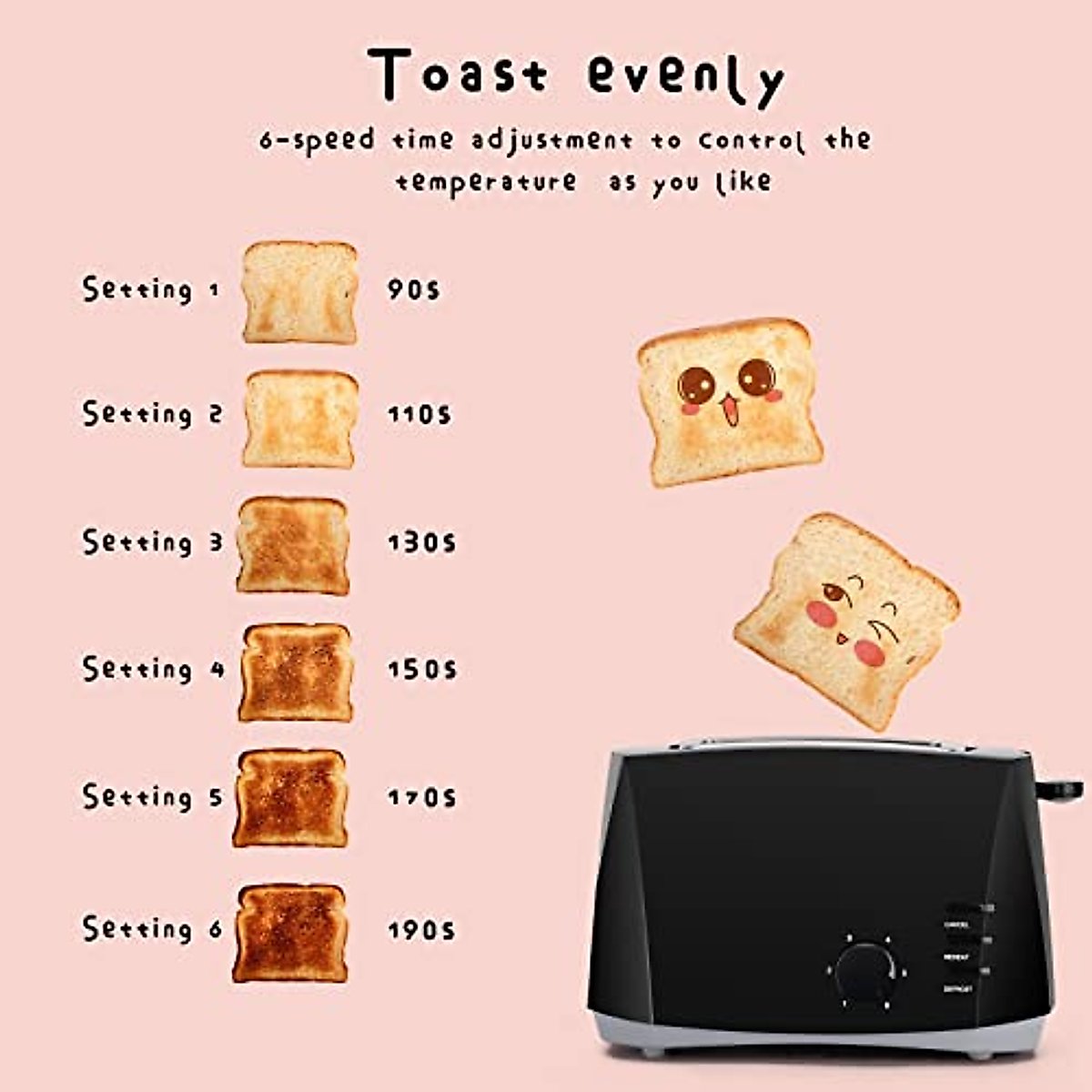Toaster 2 Slice, Compact Electric Bread Toaster with 6 Toast Setting Defrost, Reheat, Cancel Functions, Auto Shutoff Removable Crumb Tray, Black Toaster (black)