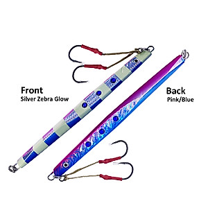 Speed Knife Jigs 300g 10oz Pink/Blue w/Silver Zebra Glow 3 Pieces