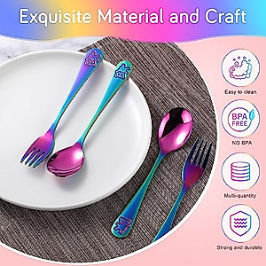 Dandat 36 Pcs Stainless Steel Toddler Utensils, Rainbow Kids Silverware Set Includes Small Kids Spoons and Forks, Metal Kids Cutlery Set, Child Safe Flatware, Dishwasher Safe (UV Rainbow)