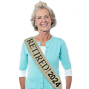 2024 Retirement Sash - Celebrate Retirement Luxurious Glitter Sash for Women with Oversized Metal Pin. Perfect for Retirement Parties, & Special Events by JPACO (Gold 2024)