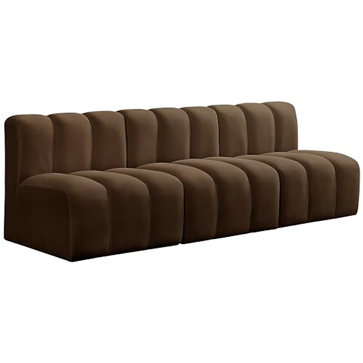 Meridian Furniture 103Brown-S3F Arc Collection Modern | Contemporary Modular Sofa with Soft Brown Velvet, Deep Channel Tufting, Modular Design, 89.5" W x 31" D x 30" H, Brown