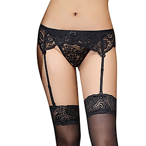 TAKIYA Womens Lace Garter Belt Panties & Sheer Stockings 3 Pieces Lingerie Sets