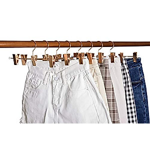 Amber Home 12 Inch Real Rose Gold Metal Pants Skirts Hangers 12 Pack, Sturdy for Slacks Trousers with 2 Adjustable Non Slip Clips and Swivel Hook (12 Pack)