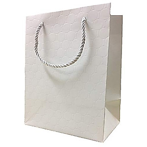 MODEENI White Gift Bags with Handles Medium Size 8x10 Wedding Bags with Silver Handles 12 Bags Pure White Paper Shopping Bags 8x5x10