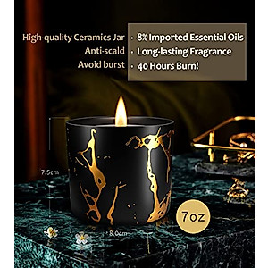 Scented Candles, Premium Peach Amber Candles for Home Scented, 7oz Large Fall Aromatherapy Candle, Soy Candles Gifts for Her Stress Relief, Christmas Birthday Gifts for Women with Black Gold Gift Box