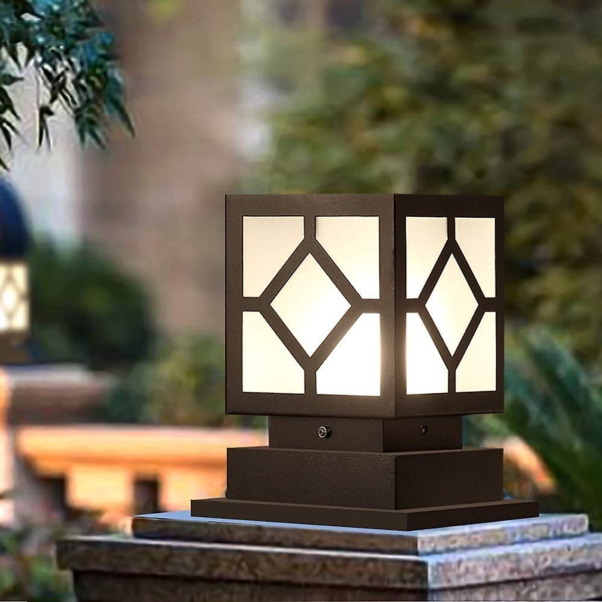 Bwldma Square Retro Courtyard Lamp Led Outdoor Waterproof Post Lamp Retro Industrial Home Garden Pillar Light Glass Lampshade Gate Villa Courtyard Park Column Headlight (Size : 23cm)