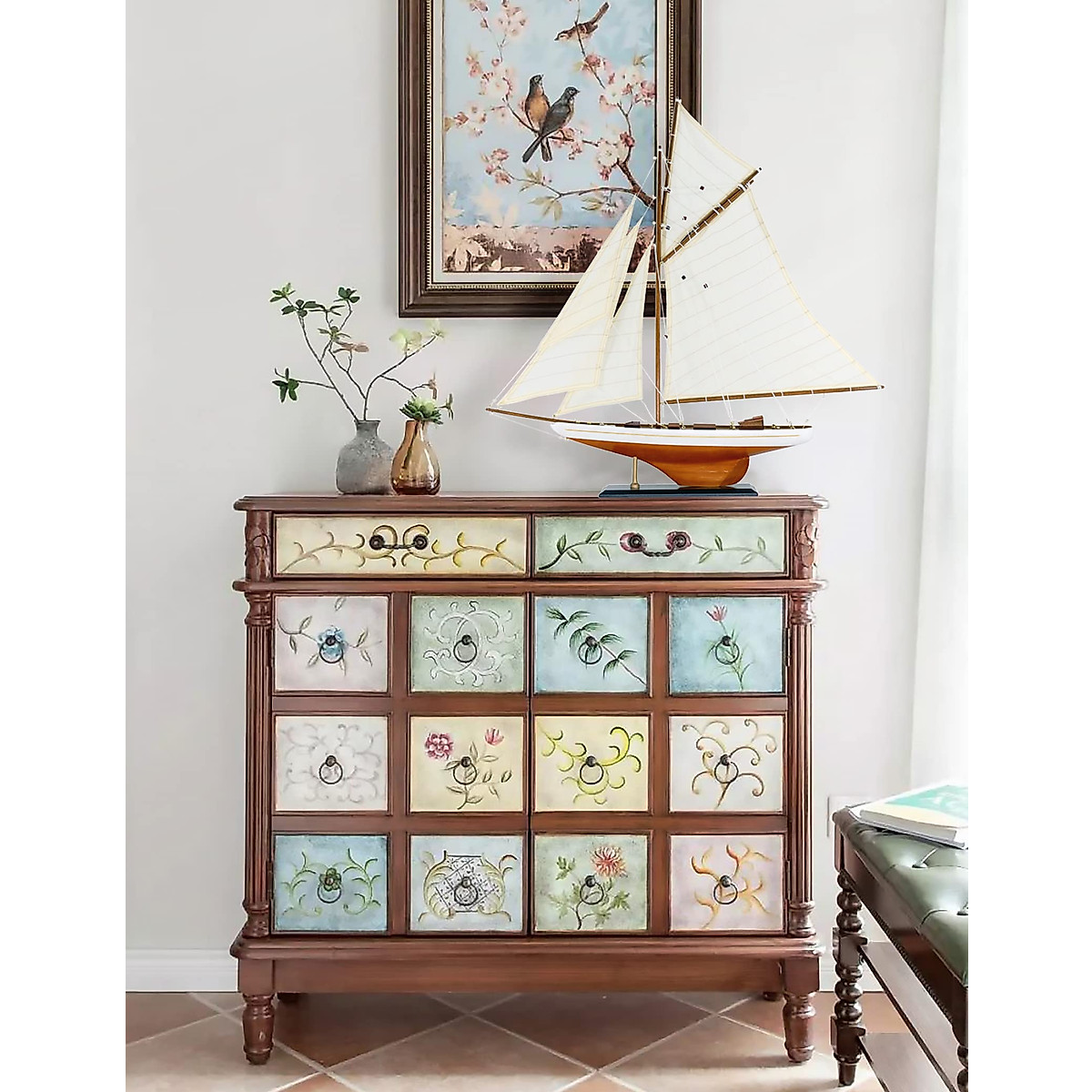 NAUTIMALL 25" Wooden Sailboat Model Classic Columbia America's Cup Ship Nautical Yacht Sailboat Decor