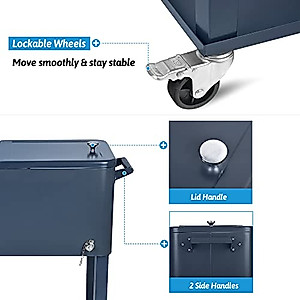 UPHA 80 Quart Rolling Outdoor Cooler, Patio Cooler Cart on Wheels, Portable Drink Beverage Bar for Patio Pool Party, Ice Chest with Shelf and Bottle Opener, IronGrey