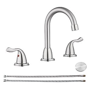 RKF Bathroom Faucets for Sink 3 Hole Brushed Nickel 8 inch Widespread Bathroom Sink Faucet with Drain Double Lever Handle Faucet Bathroom Vanity Faucet Basin Mixer Tap Faucet with Hose&Deck RKF03011